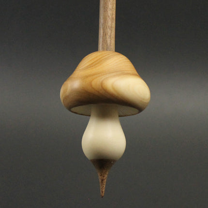 Mushroom support spindle in yew, holly, and walnut – Woodland Handcrafts